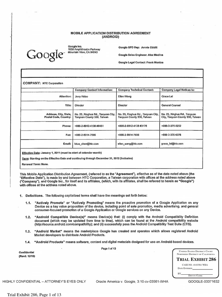 HTC and Google Mobile App Agreement | PDF | Android (Operating System ...