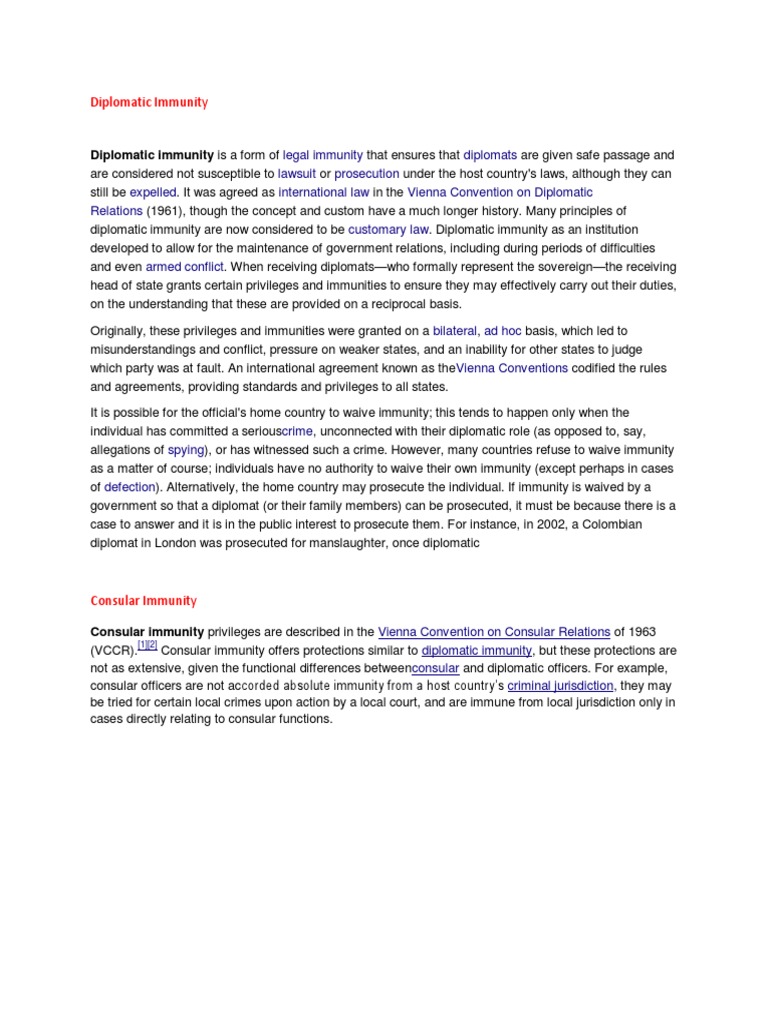 Diplomatic and Consular Immunity Wiki | PDF | International Law ...