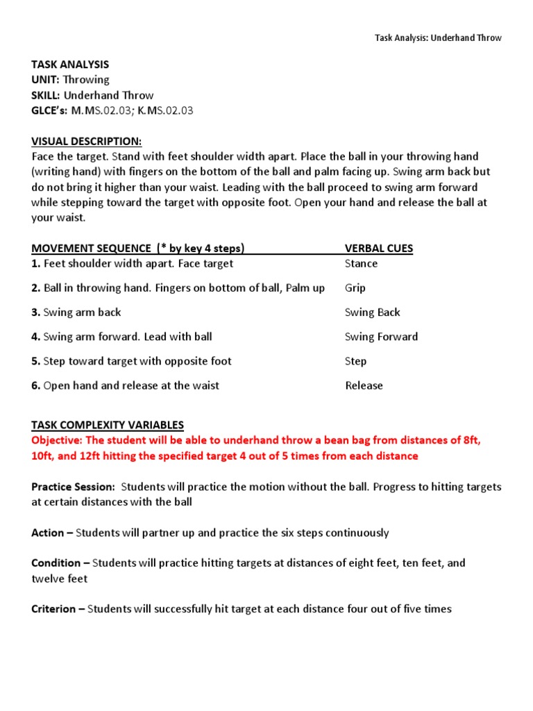 Underhand Throw Skill Analysis | PDF
