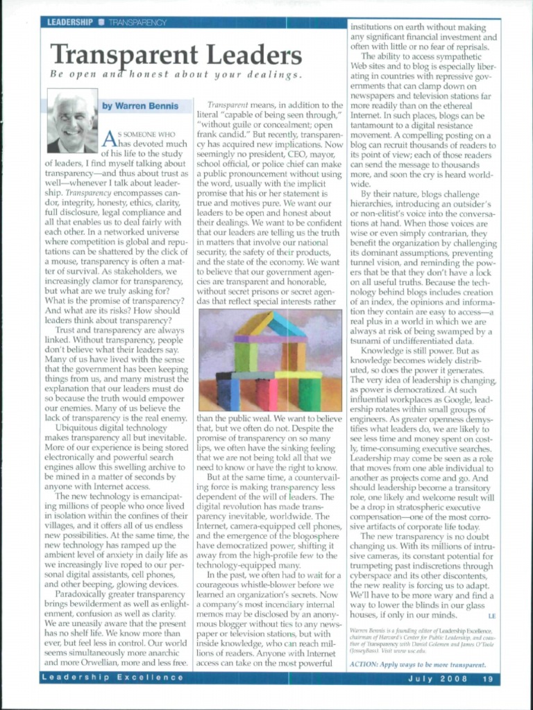 Transparent Leaders: Be Open Ana Honest About Your Dealings | PDF ...