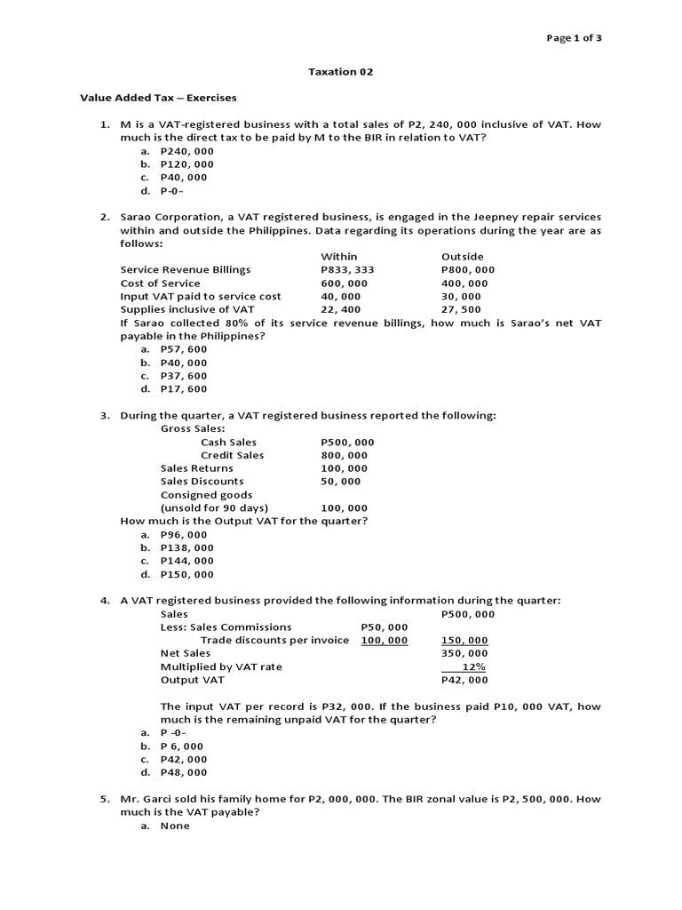 VAT Solving Exercise (TAX2) | Value Added Tax | Invoice
