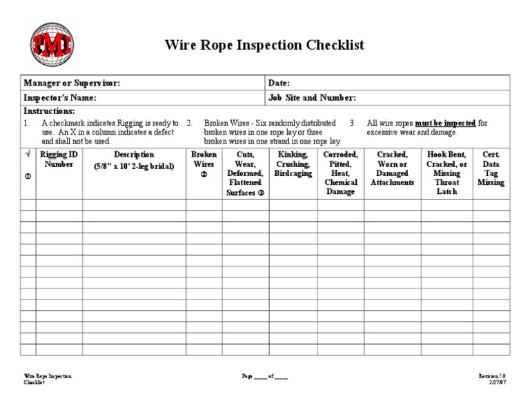 Wire Rope Inspection Checklist | PDF