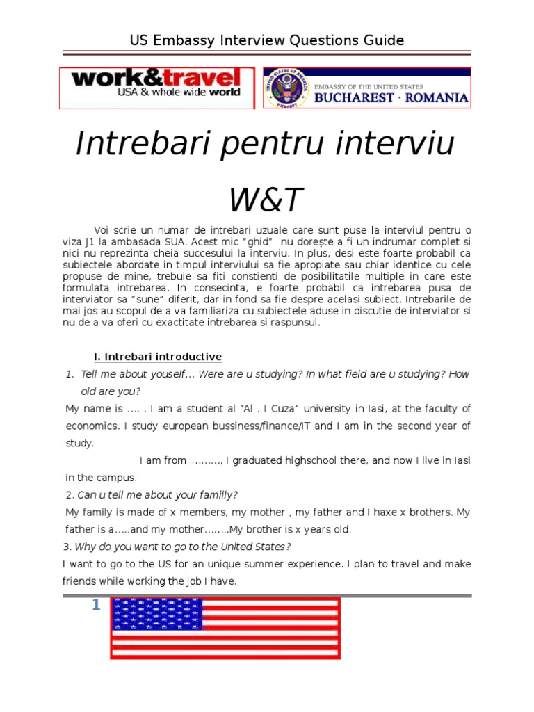 Intrebari Pentru Interviu W&T: US Embassy Interview Questions Guide | PDF