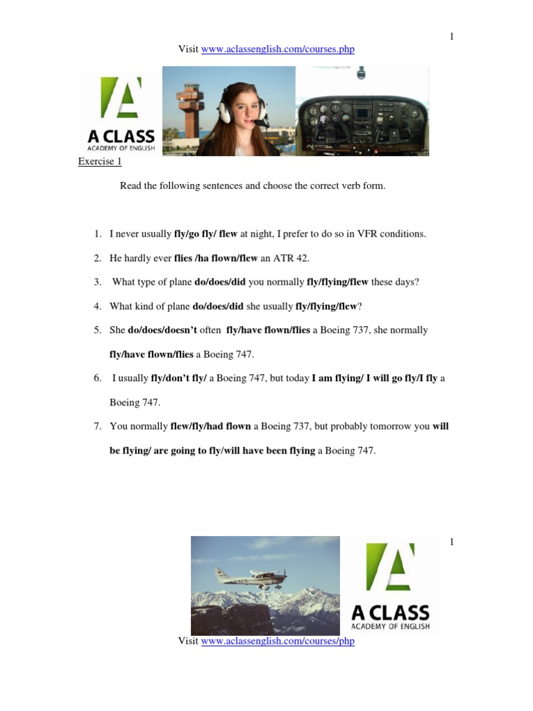 AClass Aviation English Verb Tenses Lesson 3 | PDF | Fly | English Language
