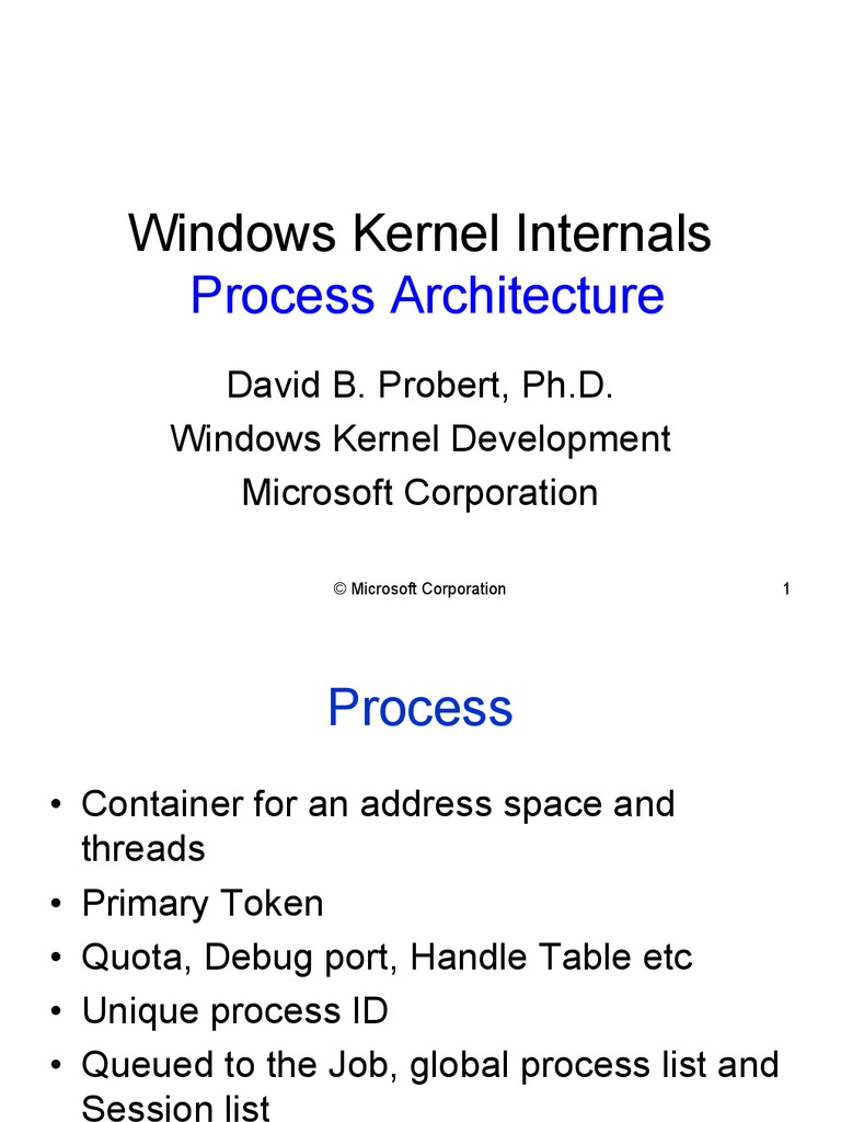 Windows Kernel Internals Process Architecture | Thread (Computing ...