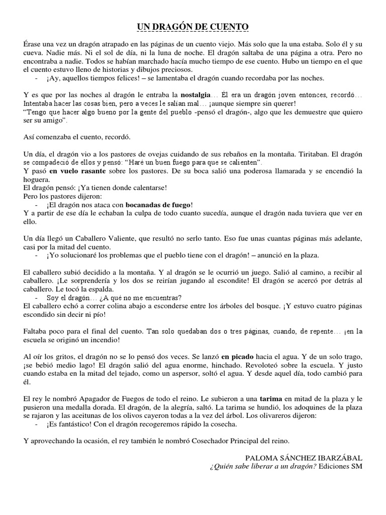 Un Dragón De Cuento Pdf Continuar Cuentos