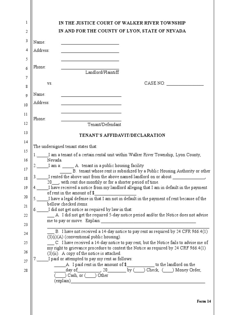Tenant Affidavit | Leasehold Estate | Landlord