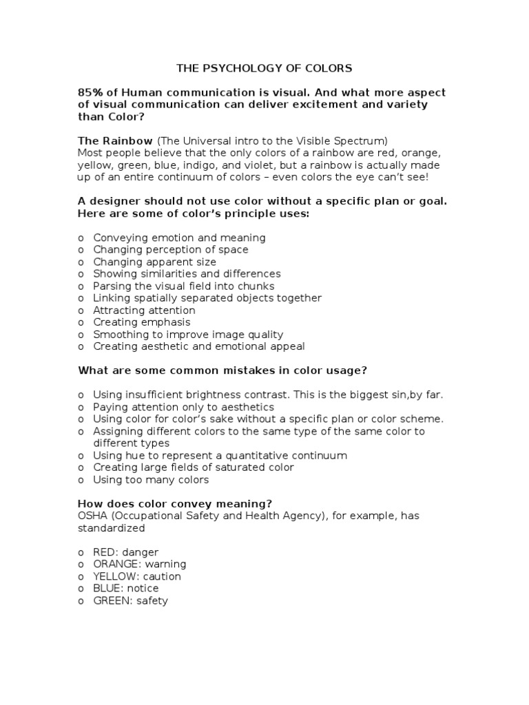 The Psychology of Colors | PDF | Yellow | Color