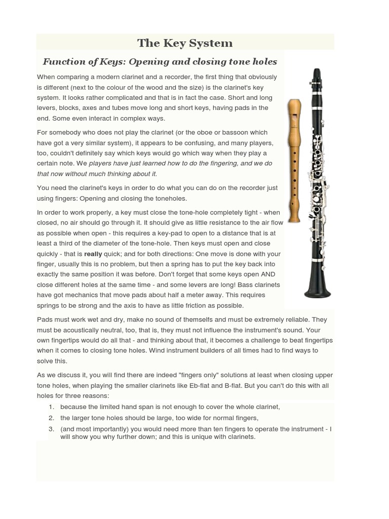 Function of Keys-Opening and Closing Tone Holes | PDF | Clarinet ...