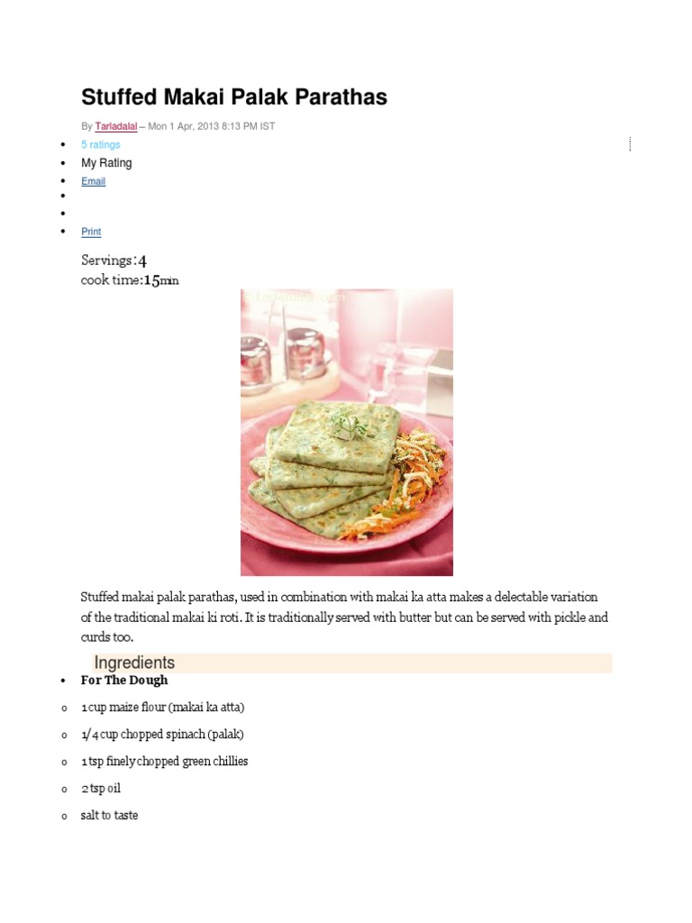 Stuffed Makai Palak Parathas Recipe | PDF | Cooking, Food & Wine