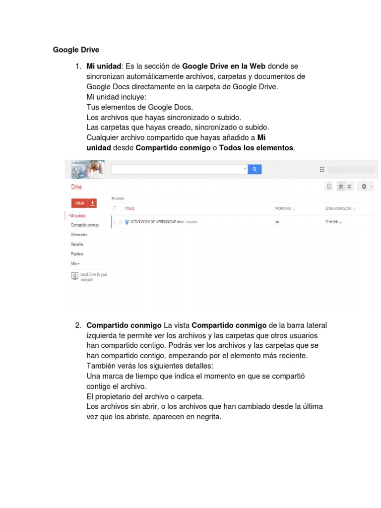 Características/funciones de Google Drive. | PDF