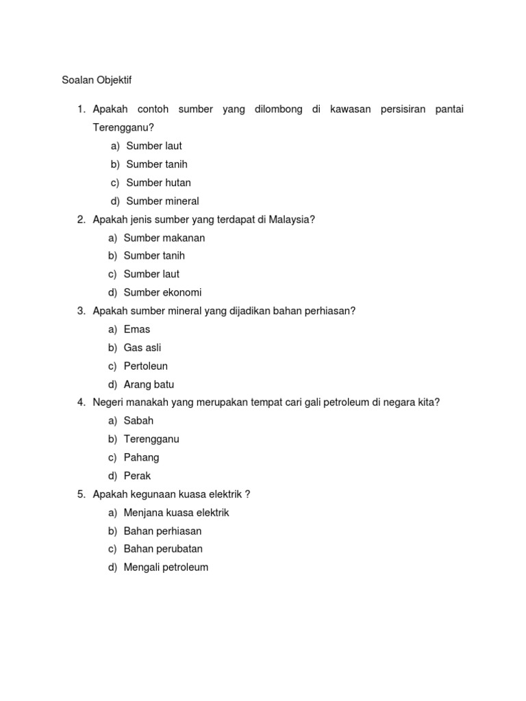 Contoh Soalan Objektif | PDF