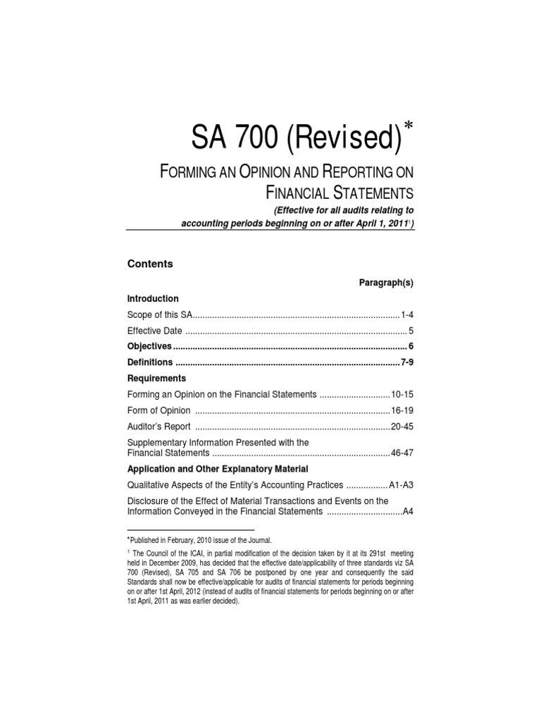 SA 700 Audit Report Format Updated | Financial Audit | Auditor's Report