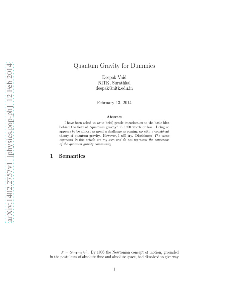 Quantum Gravity For Dummies | PDF | Quantum Mechanics | General Relativity