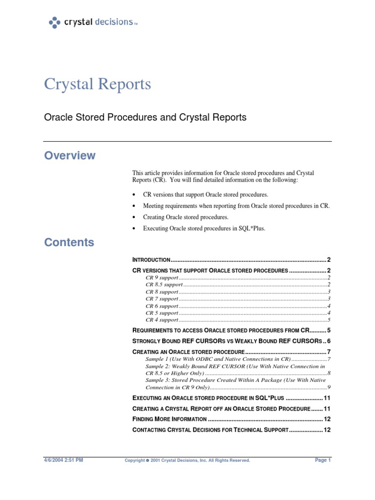 Crystal Reports - Oracle Stored Procedures | PDF | Oracle Database | Databases