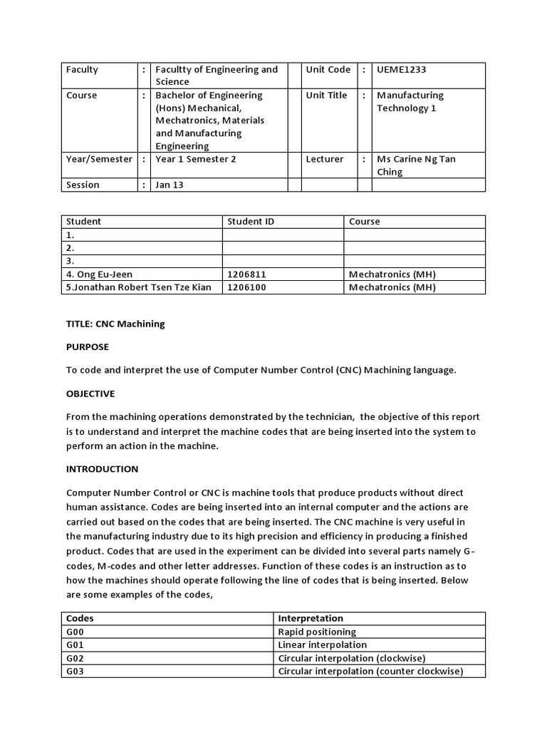 CNC Machining Codes Interpretation | PDF | Numerical Control | Machining