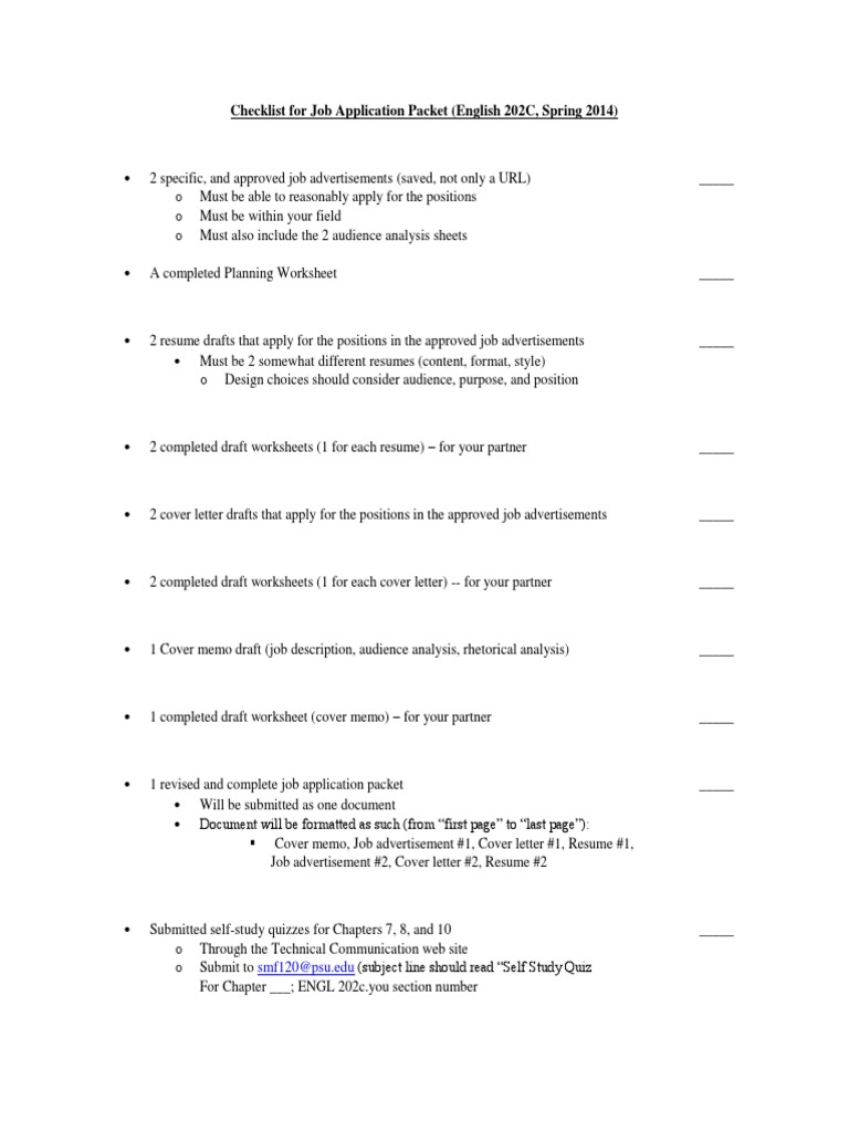Checklist For Job Application Packet | PDF | Technical Communication ...
