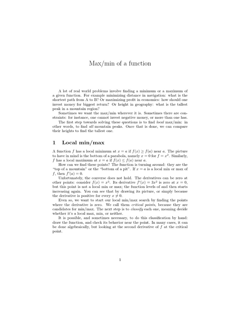 Max Min Of A Function Download Free Pdf Maxima And Minima Teaching Mathematics