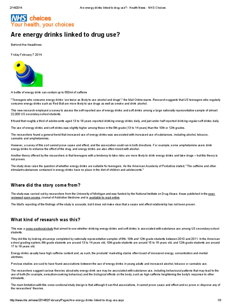 Are Energy Drinks Linked To Drug Use - Health News - NHS Choices | PDF ...