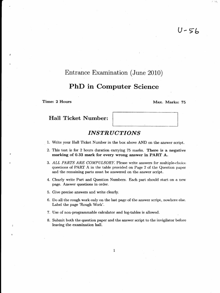 PhD Computer Science Entrance Exam 2010 | PDF | Network Packet ...