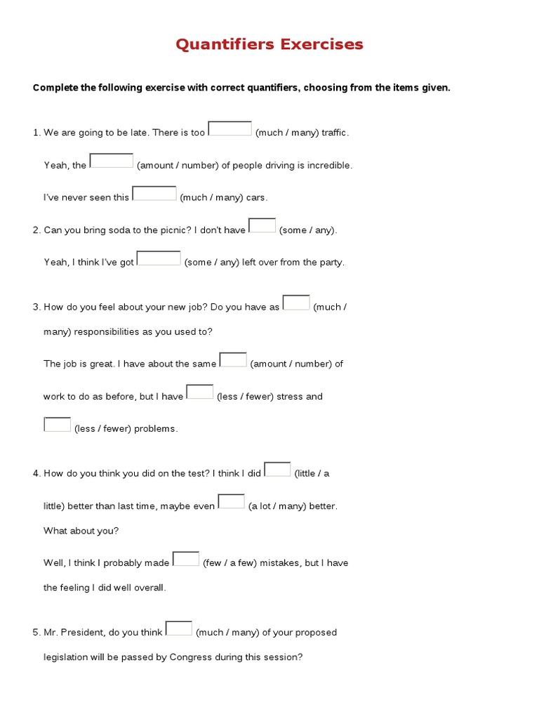 Quantifiers Exercises