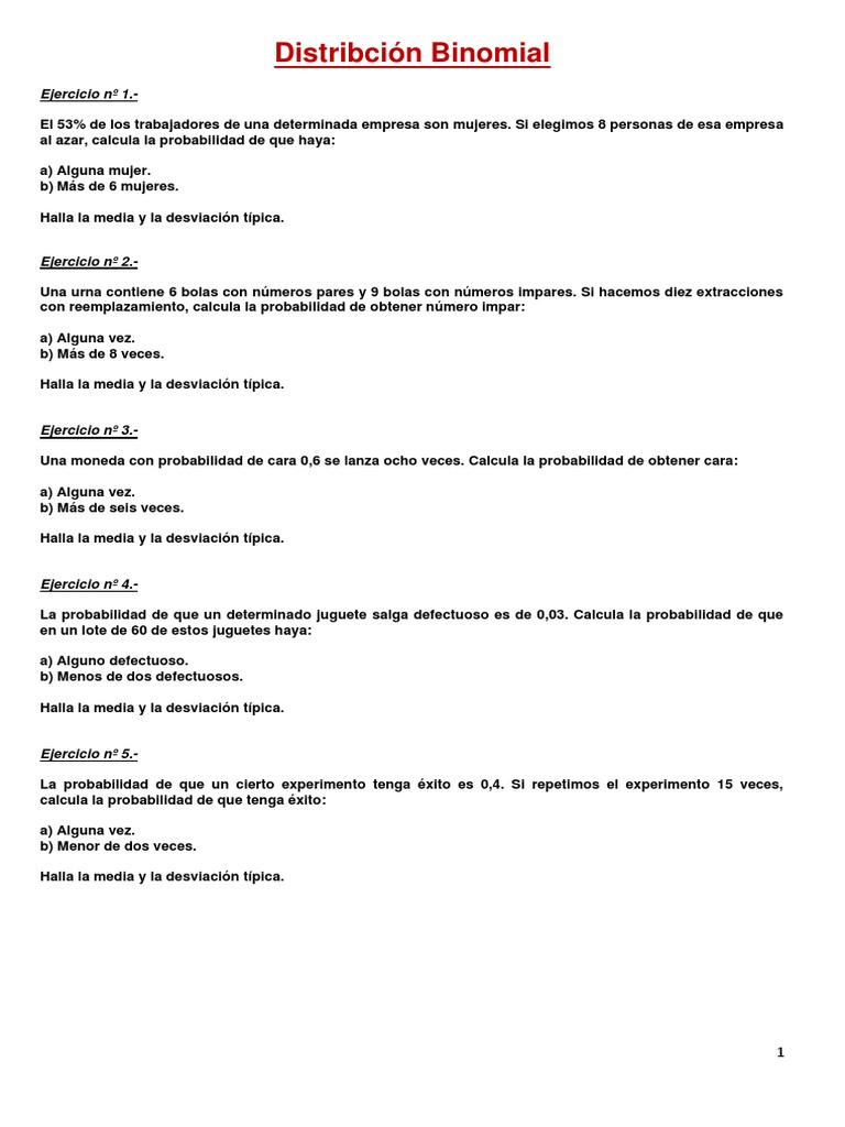 Ejercicios Binomial | PDF | Probabilidad | Probabilidades y estadísticas