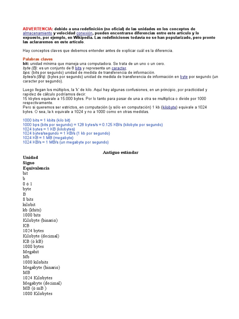 Tabla de Conversión de Bytes y Bits | PDF | Byte | Unidades de medida