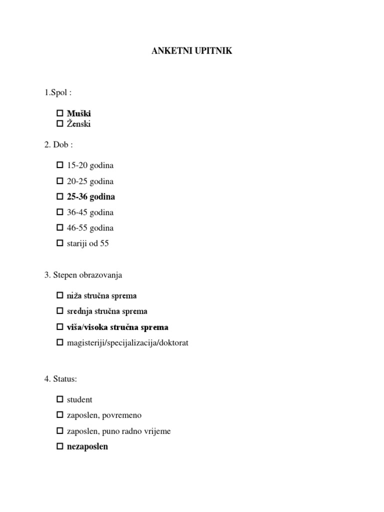 Anketni Upitnik Novi | PDF