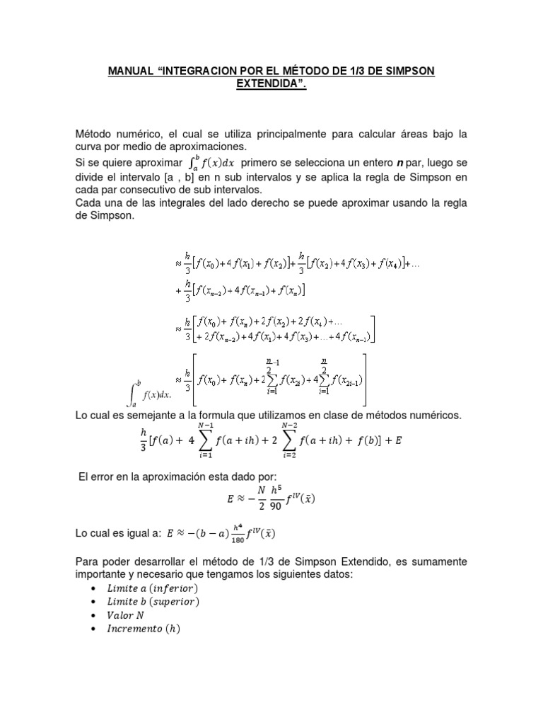 Manual Integracion Método de Simpson Extendido | PDF