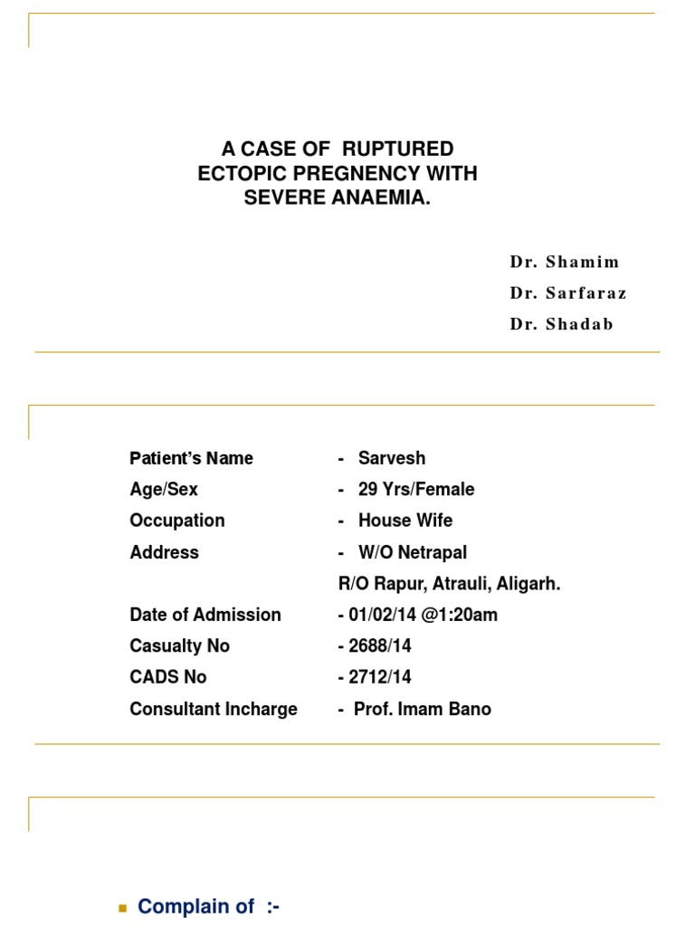 Ruptured Ectopic Pregnancy Case Study | PDF