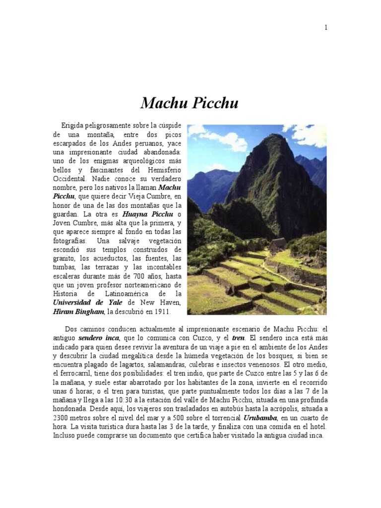 Misterios de Machu Picchu: Historia y Descubrimiento | PDF | Machu ...