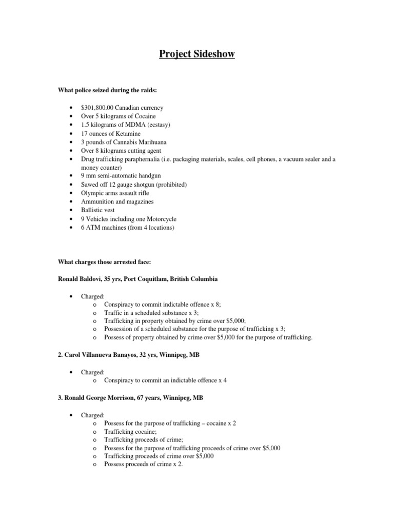 Project Sideshow | PDF | Illegal Drug Trade | Conspiracy (Criminal)