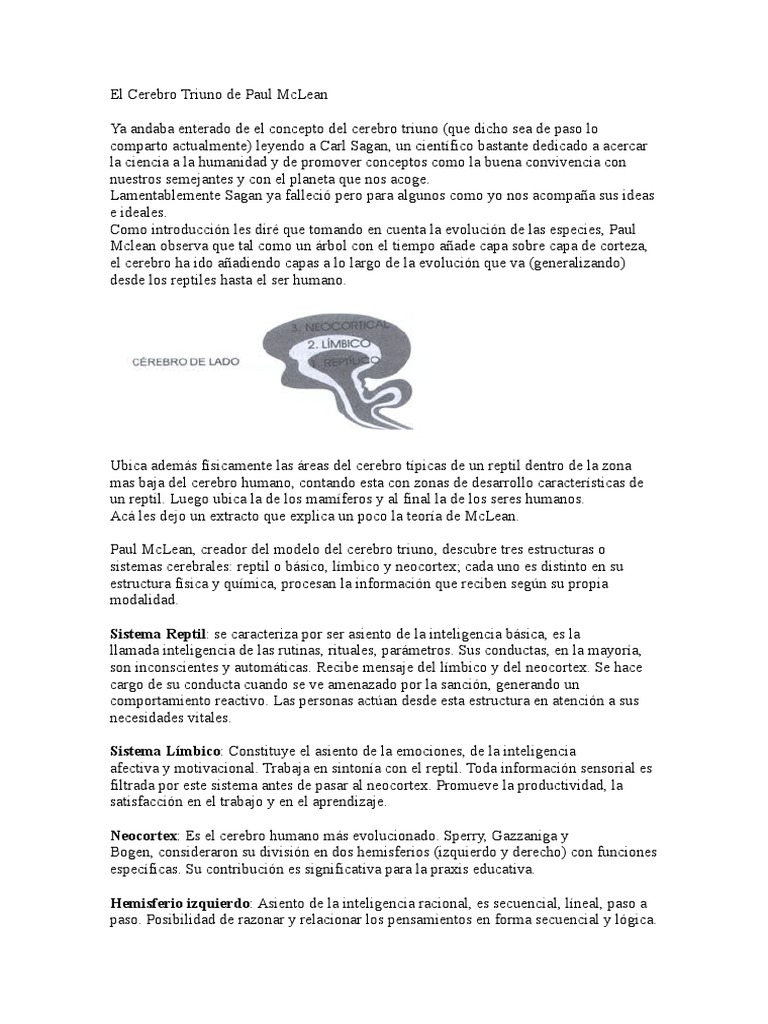 El Cerebro Triuno de Paul McLean | PDF | Cerebro | Aprendizaje