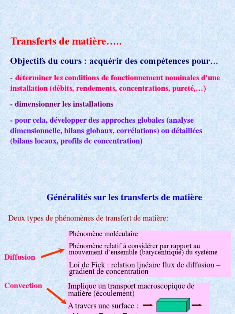 Généralités sur le transfert de matière | PDF | La diffusion ...