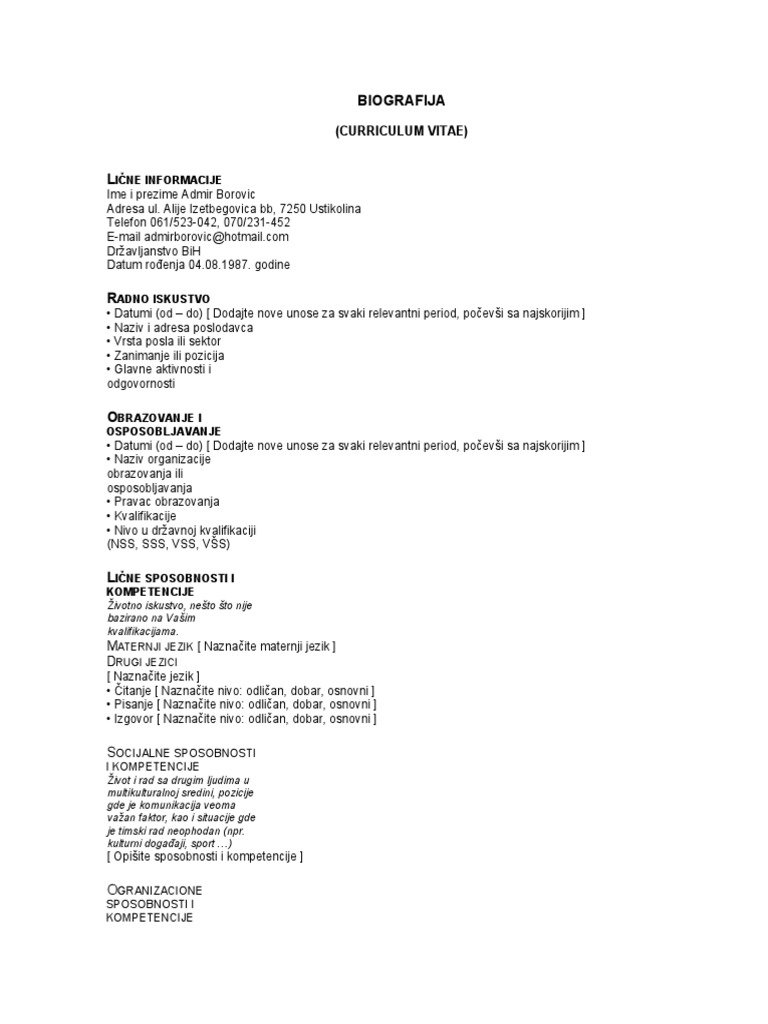 105 Evropski Format CV | PDF