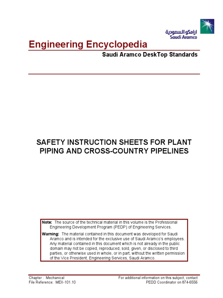 Safety Instruction Sheets For Plant Piping and Cross-Country Pipelines ...