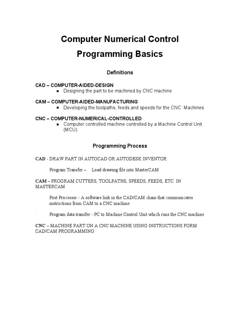 Computer Numerical Control Programming Basics: Definitions | PDF ...