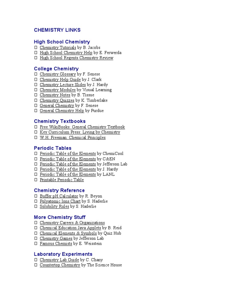 High School Chemistry Links | PDF