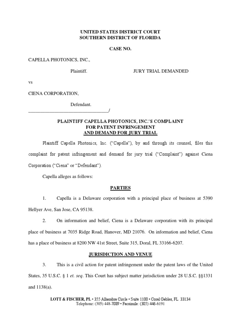 Capella Photonics v. Ciena | PDF | Optical Fiber | Telecommunication
