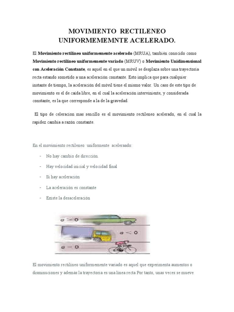 Ejemplos y Fórmulas del MRUA | PDF | Aceleración | Mecánica