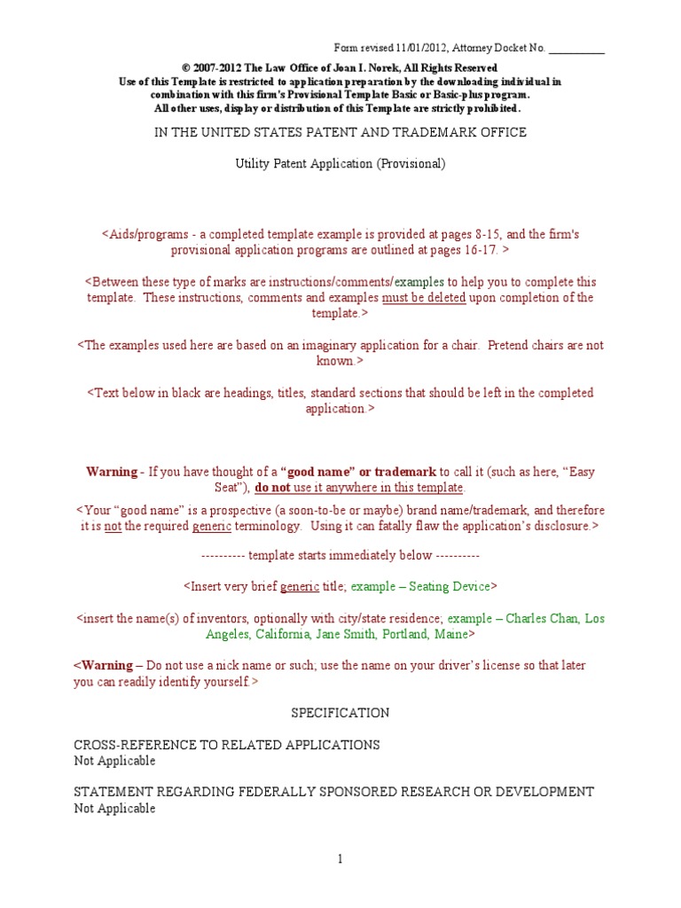 Sample Provisional Utility Patent Application | PDF | Information ...