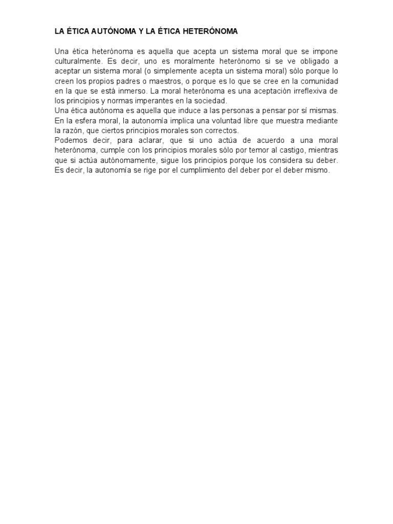 La Ética Autónoma y La Ética Heterónoma | PDF | Teorías filosóficas ...