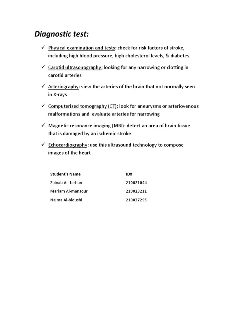 Stroke Risk Diagnostic Tests Overview | PDF | Science & Mathematics