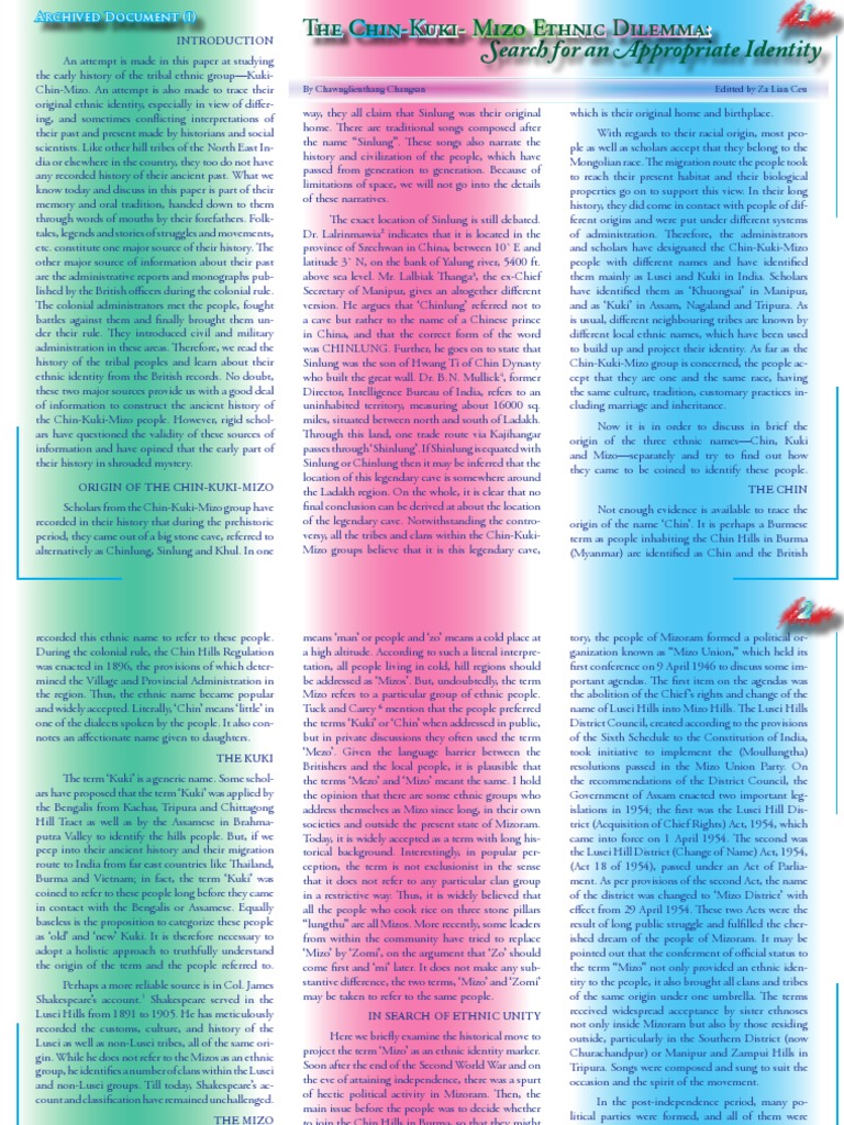 Chin-Kuki-Mizo Ethnic Origins | PDF
