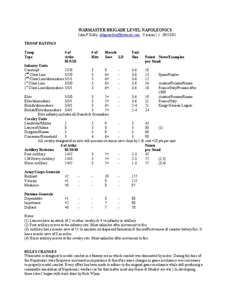 Warmaster Brigade Level Napoleonics | PDF | Brigade | Cavalry