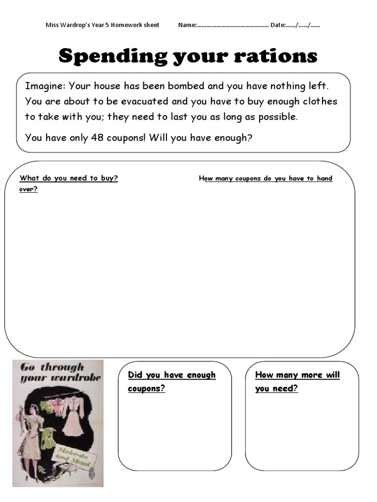 Year 5 Rationing Homework Activity | PDF