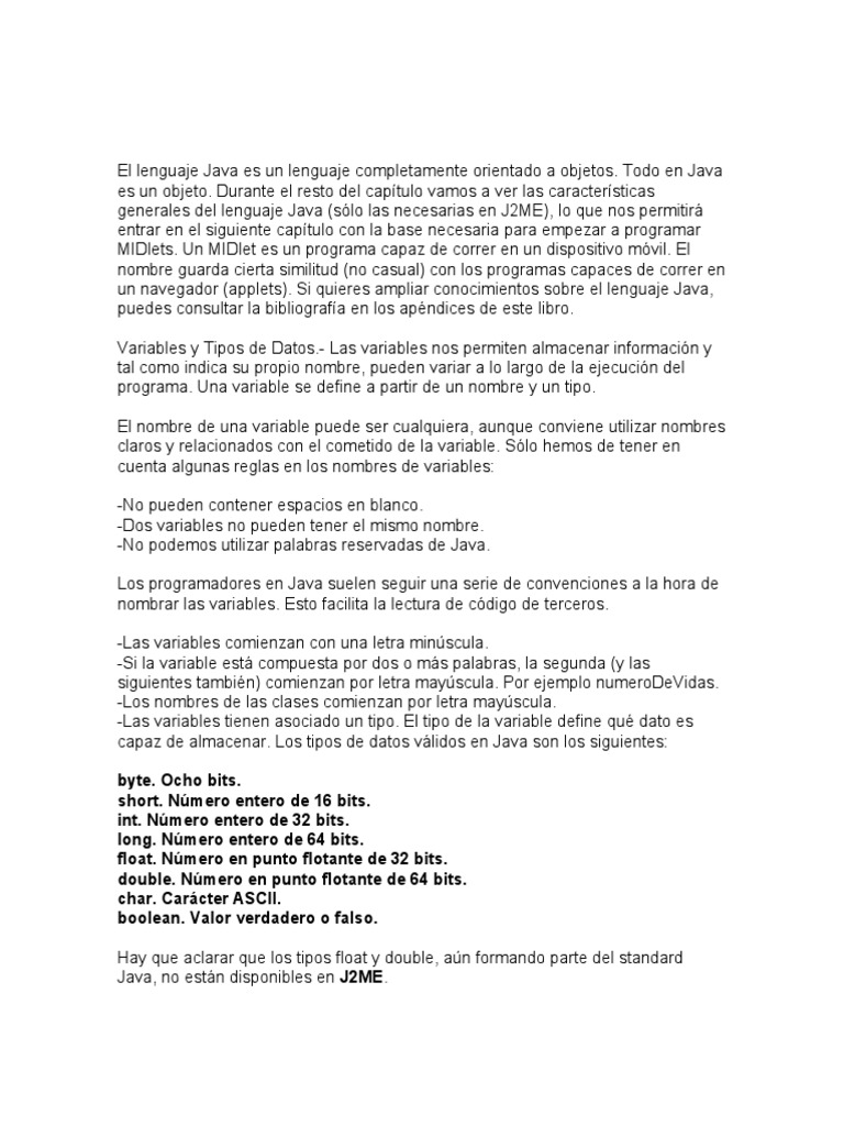 Palabras Reservadas Del Java | PDF | Java (lenguaje de programación) | Poco