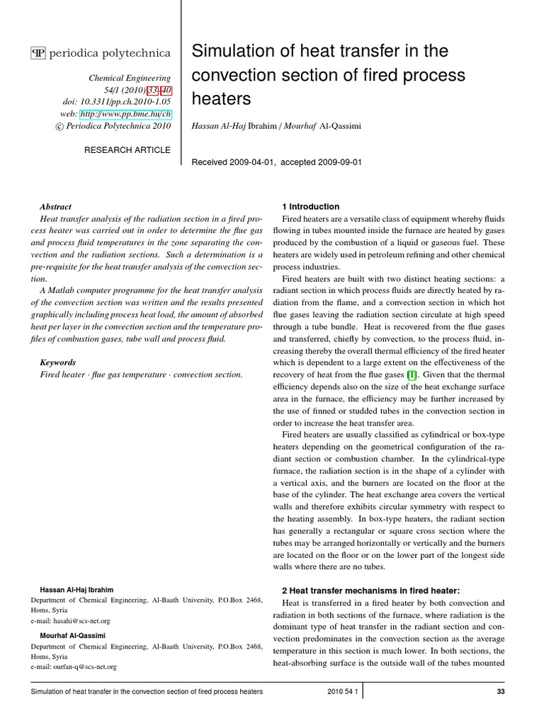 Simulation Heat Transfer Convection Fired Heaters | PDF | Furnace | Heat Transfer