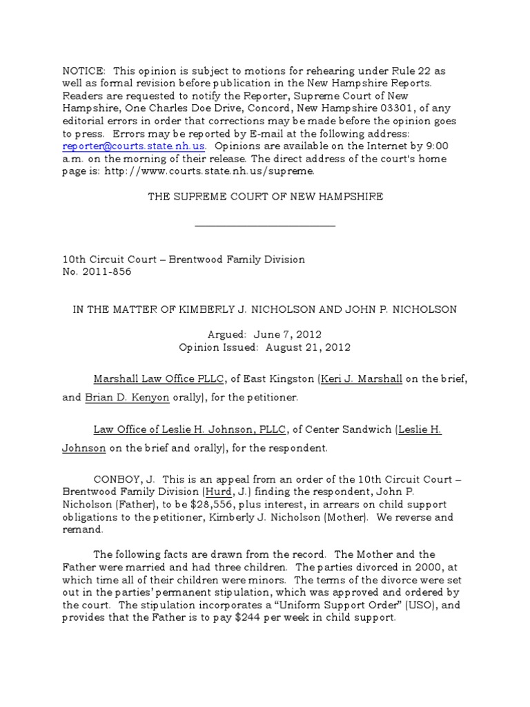 Nicholson | PDF | Child Support | Divorce