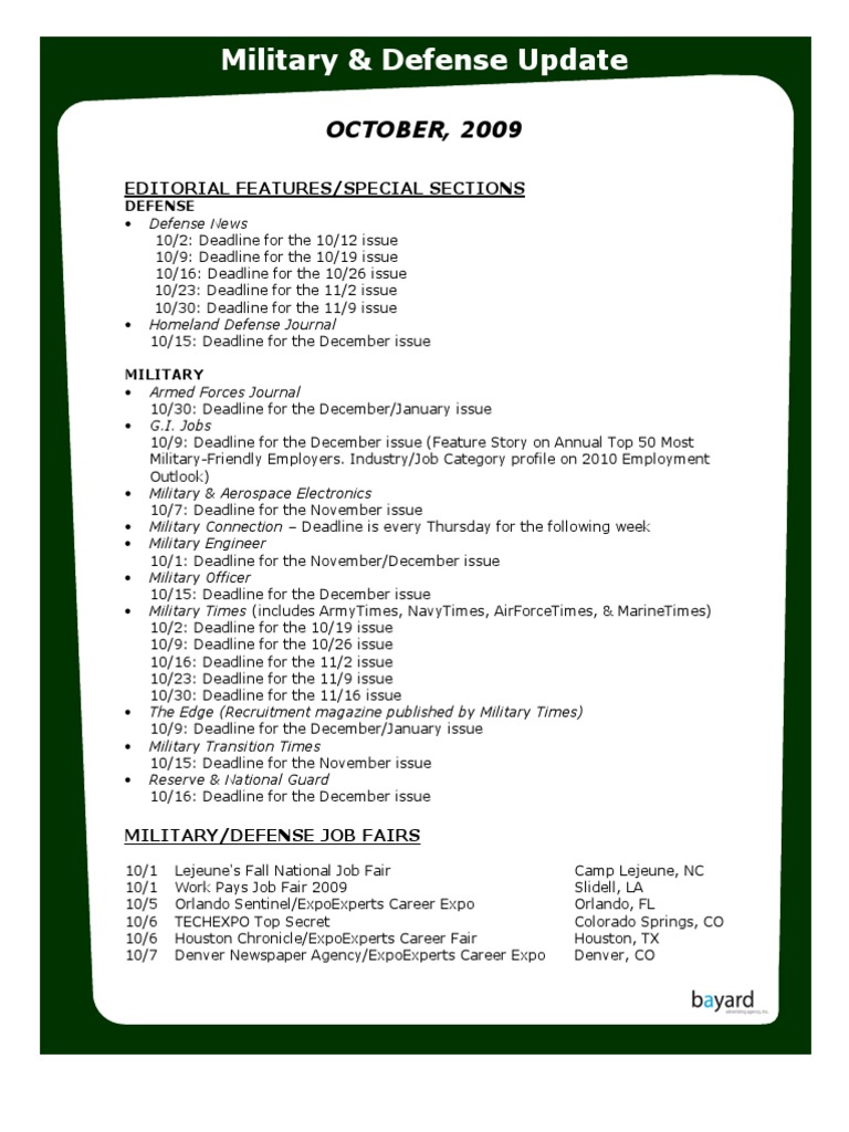 October 2009 Military Job Deadlines | PDF | Business